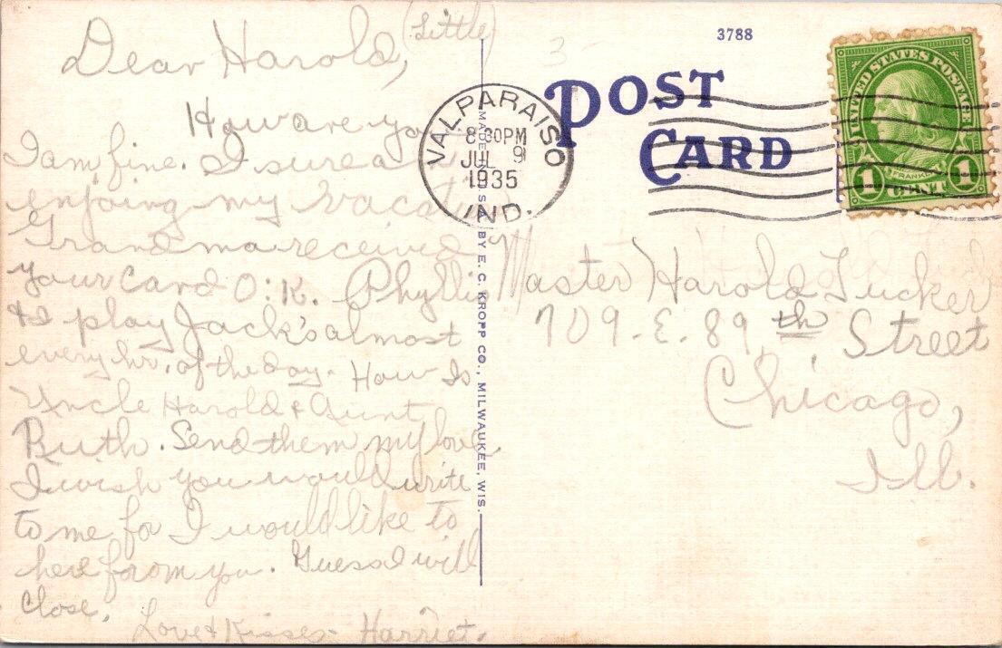 Valparaiso, IN Indiana BURLINGTON BEACH~CABINS~FLINT LAKE 1935 Linen ...