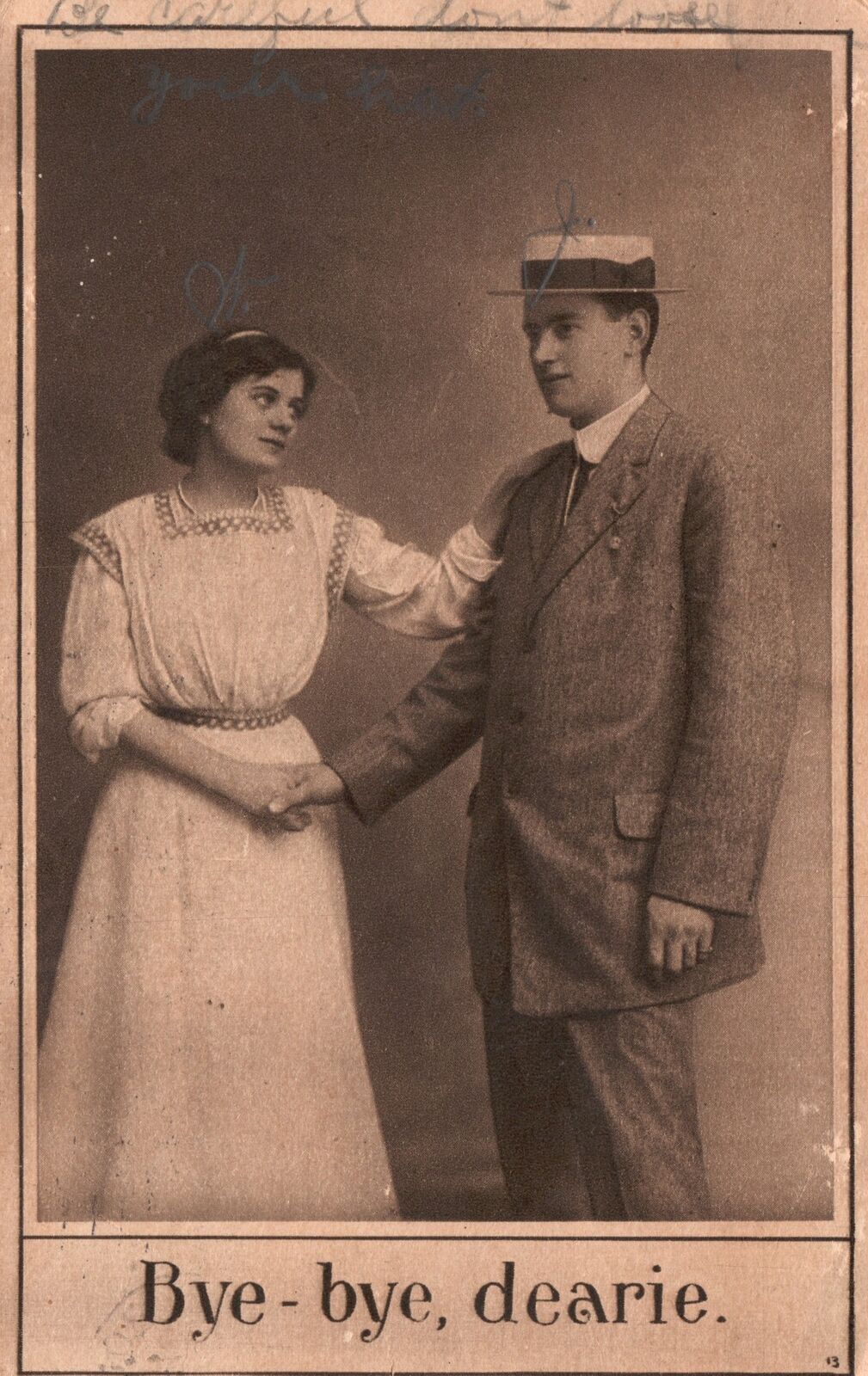 Vintage Postcard 1910's Farewell Goodbye Lovers Couple Bye-Bye Dearie ...