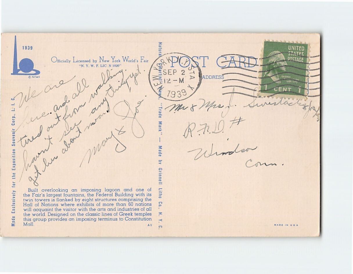 Postcard Federal Area Exhibit Buildings, New York World's Fair, Queens ...