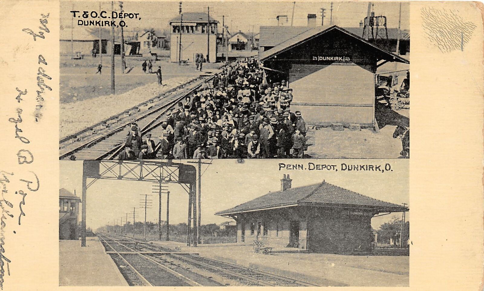 G5/ Dunkirk Ohio Postcard c1910 2View T&OC Railroad Depot Penn Depot ...