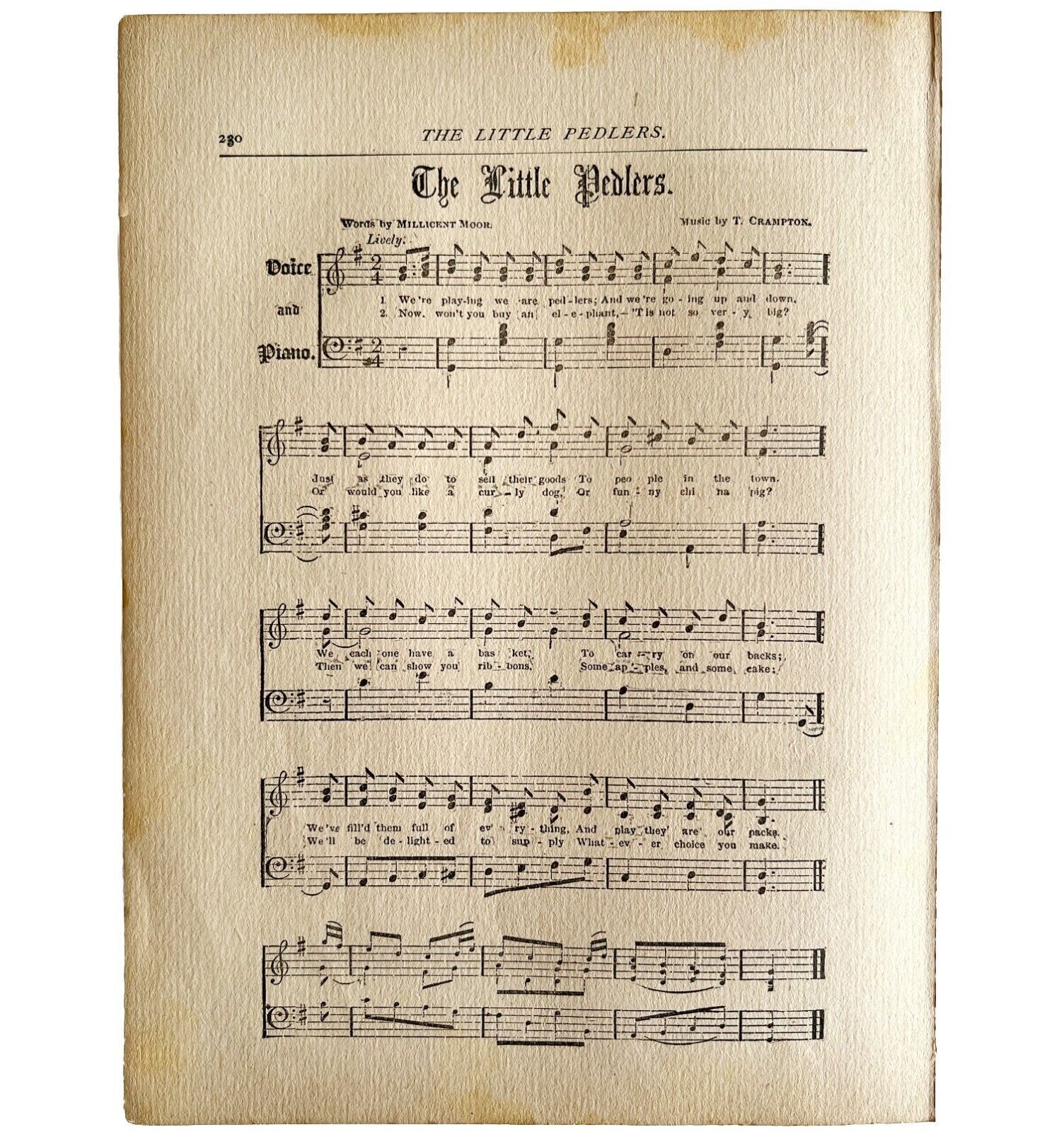 The Little Peddlers Sheet Music 1892 Victorian Voice And Piano Ephemera ...