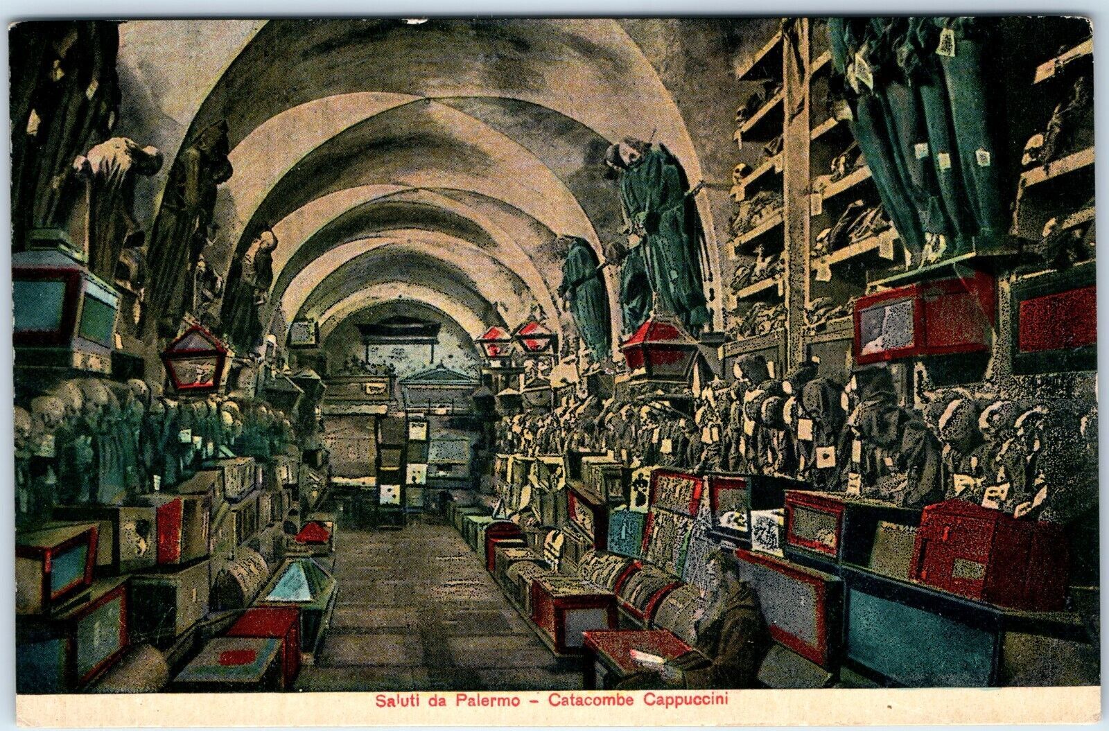 c1910s Palermo, Italy Capuchin Catacomb Mummies Coffin Skeleton Skull ...