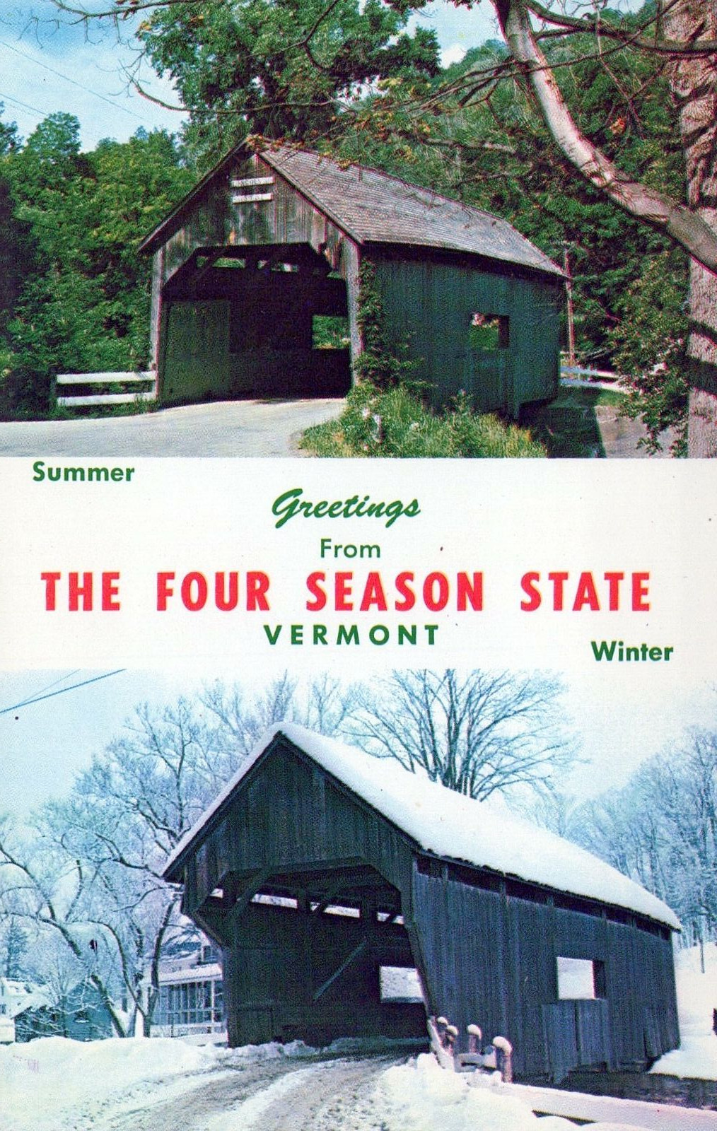 Vintage Postcard Covered Bridge at Warren Vermont in Both Summer ...