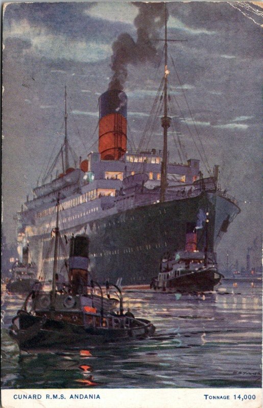 Vintage Postcard Cunard Lines R.M.S. Andania in TOW Mailed in 1928 ...