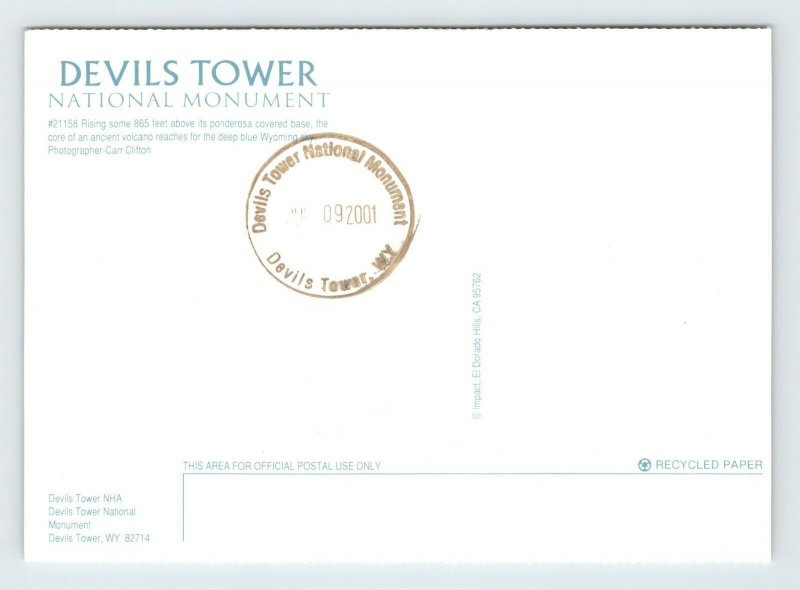 Devils Tower National Monument WY 2001 Stamp Core of Ancient Volcano ...