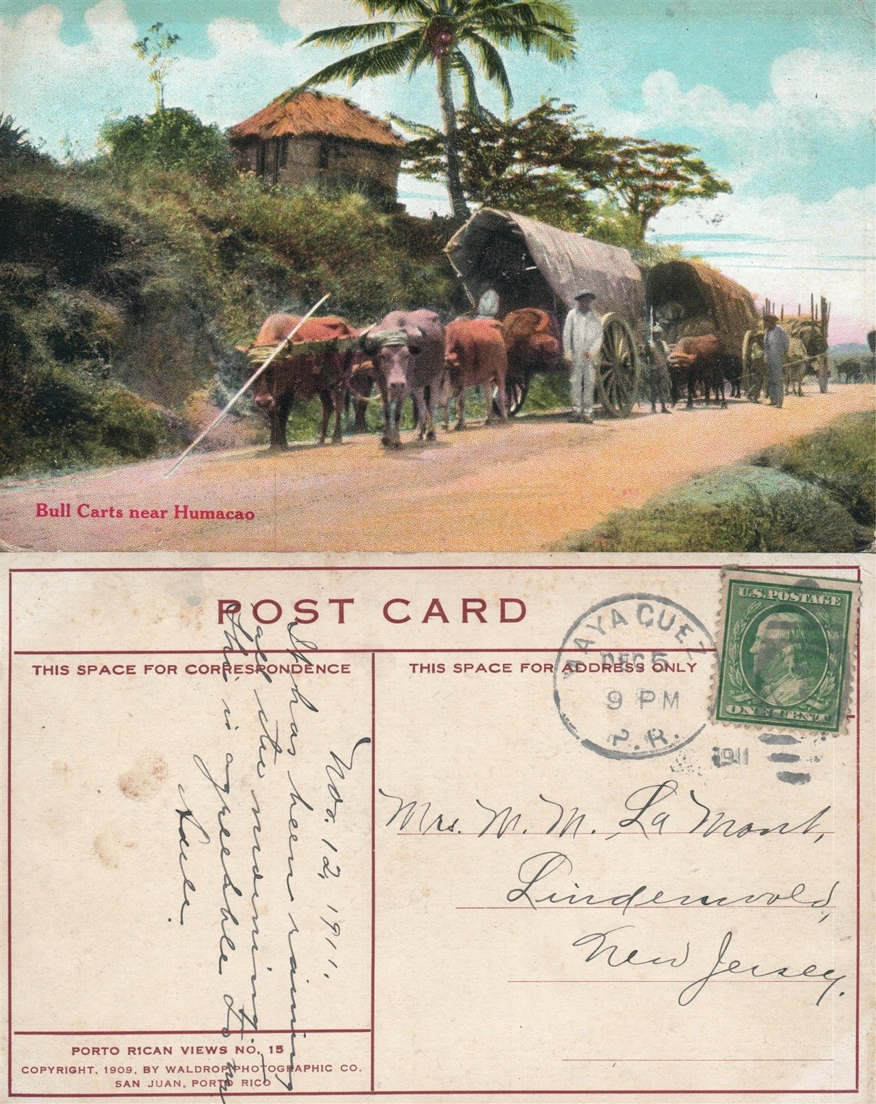 Puerto Rico Bull Carts Near Humacao Antique 1911 Postcard Cork Cancel ...