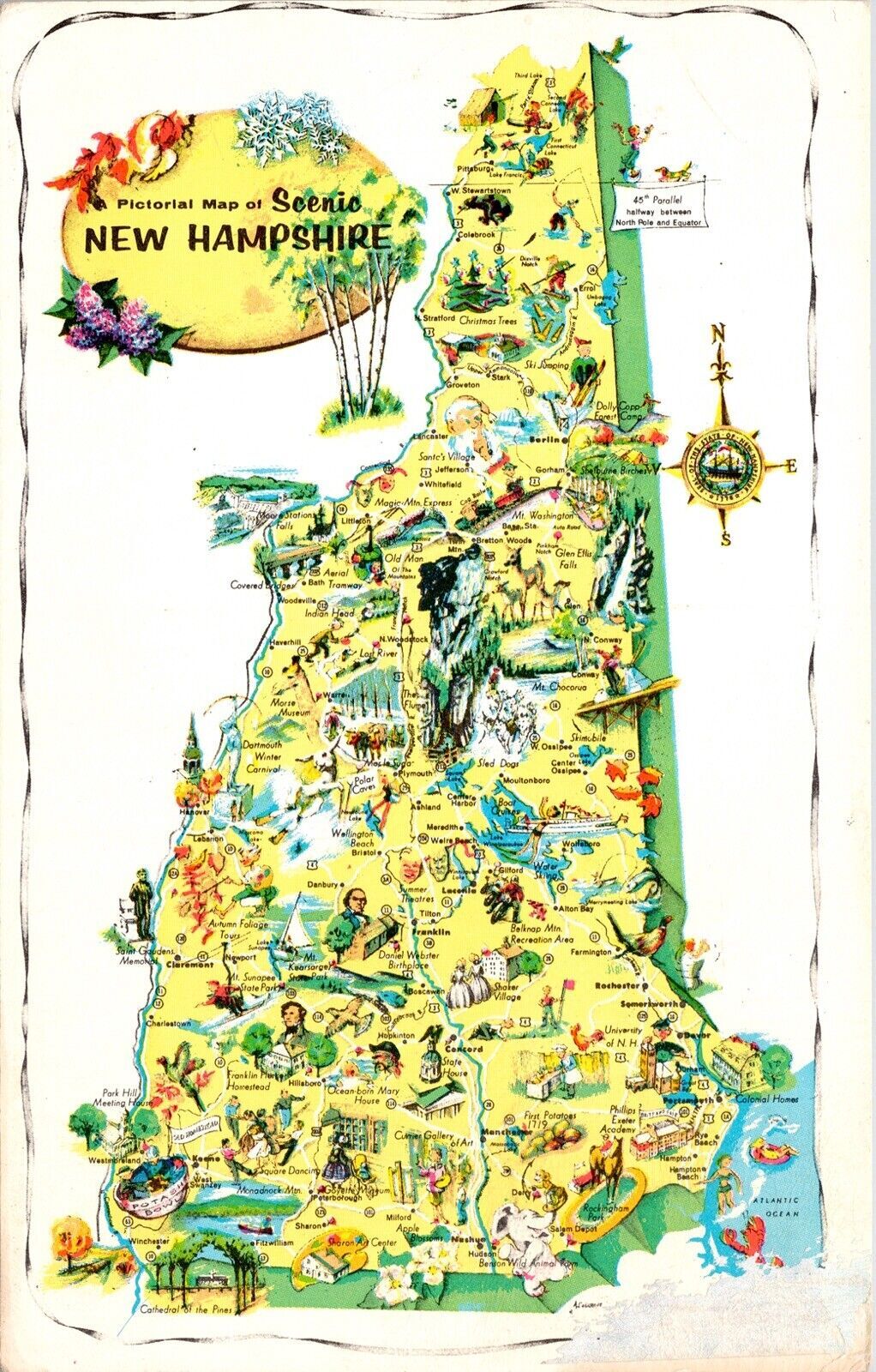 Pictorial Map Scenic New Hampshire NH State Map Postcard UNP VTG ...