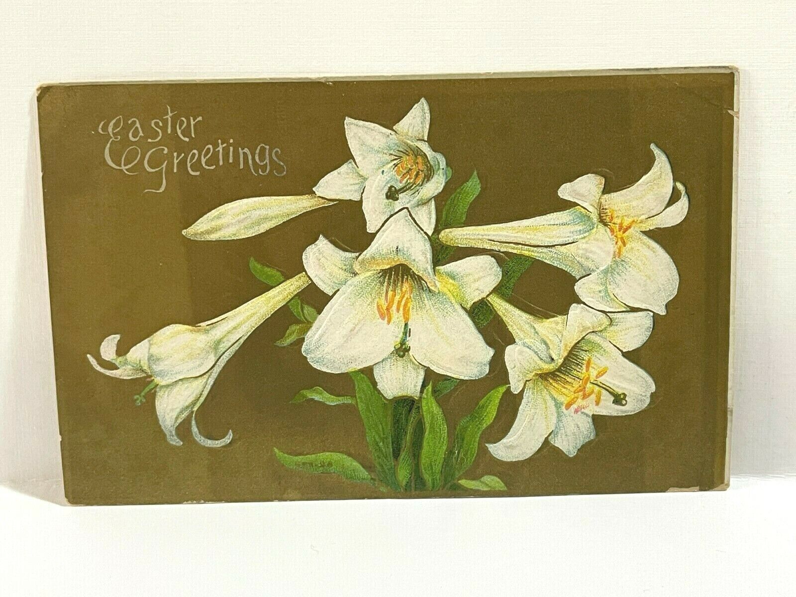 Vintage Easter Greetings Postcard Embossed Lily Early 1900s Armour ...