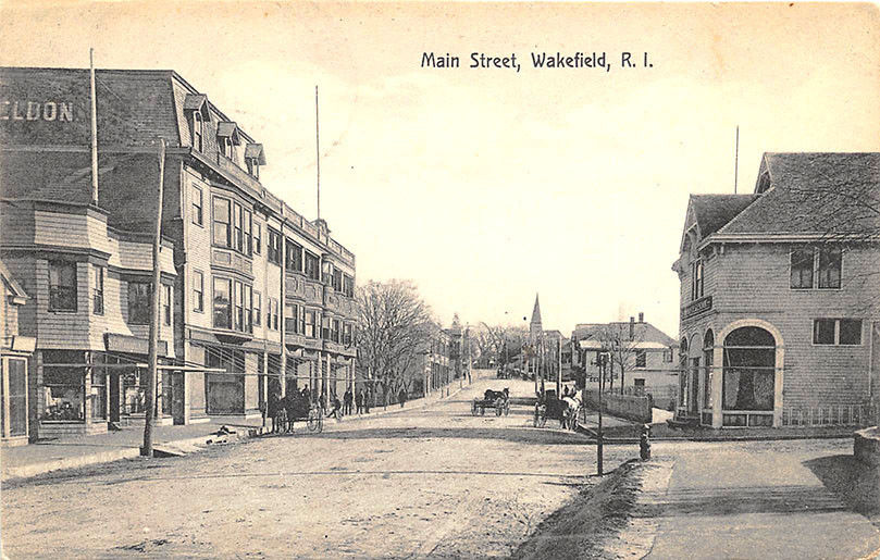 Wakefield RI Main Street Horse & Wagons Storefronts in 1910 Postcard ...