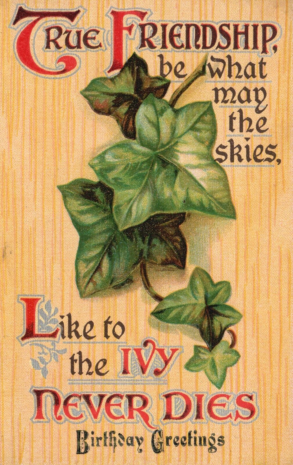 Vintage Postcard 1914 True Friendship Birthday Greetings Ivy Leaves ...
