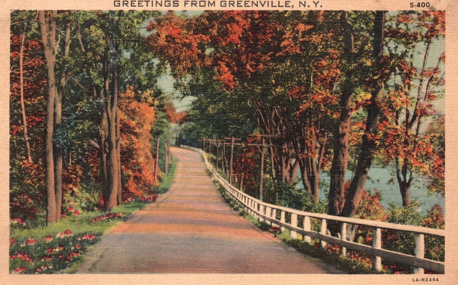 Vintage Postcard 1938 Greetings From Greenville New York Roadway Autumn ...