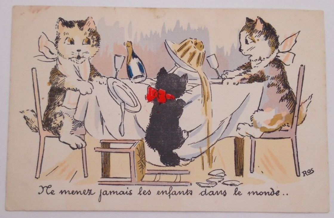 1920s Anthropomorphic Black Cat Kitten Causes Mayhem Vintage Antique ...