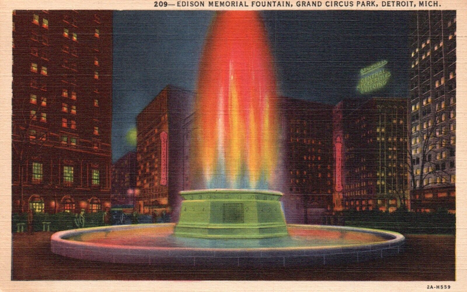 Postcard MI Detroit Edison Fountain Grand Circus Park Linen Vintage PC ...