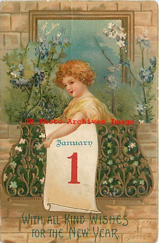 New Year, IAP No 681-1, Ellen Clapsaddle, Boy in Yellow Unveiling ...
