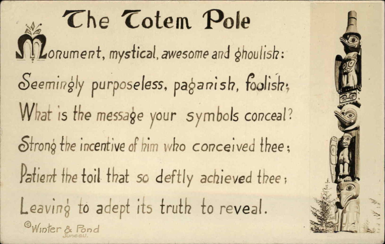 Juneau Alaska AK American Indian Totem Pole Poem Verse Real Photo ...