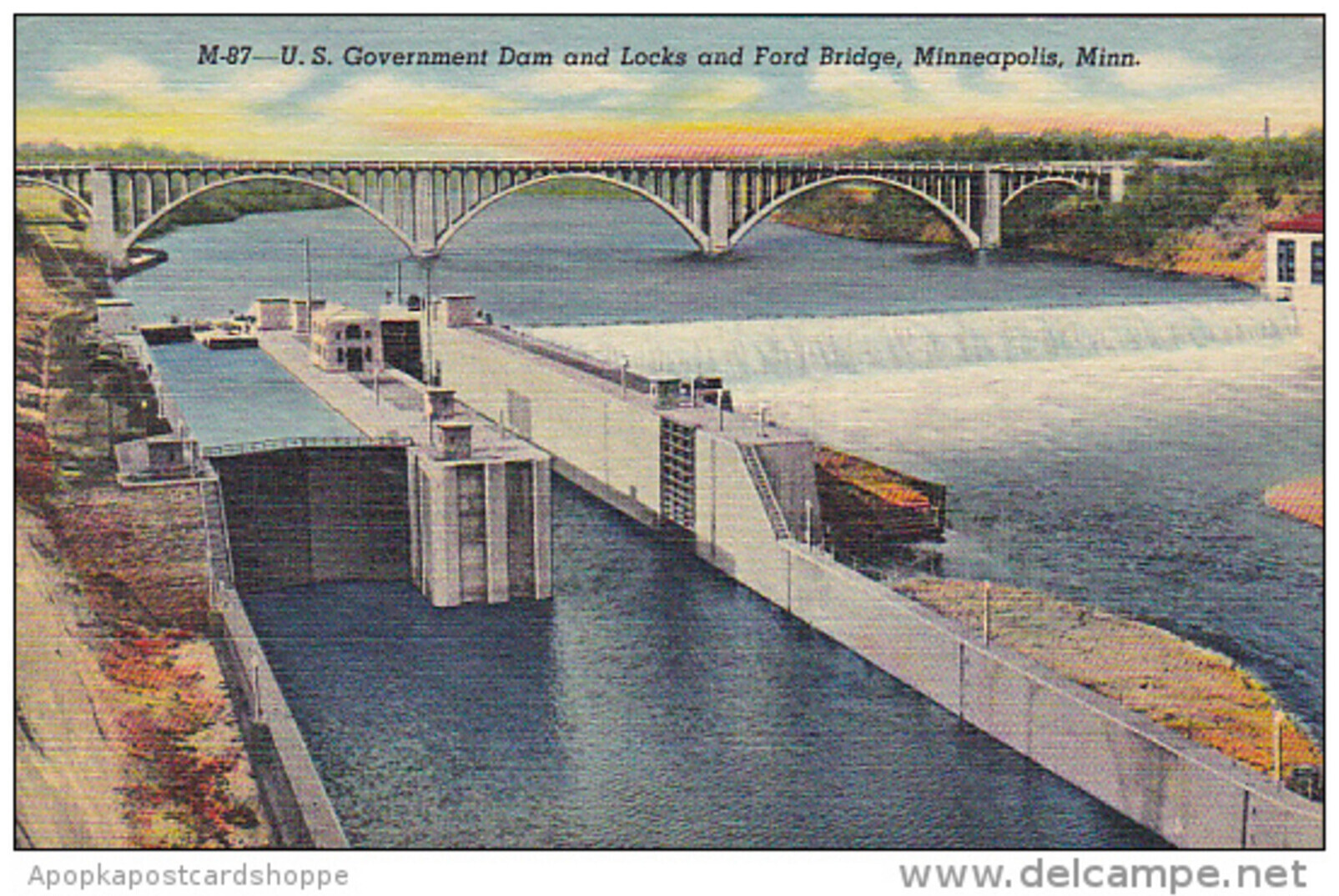 U S Government Dam and Locks and Ford Bridge Minneapolis Minnesota ...