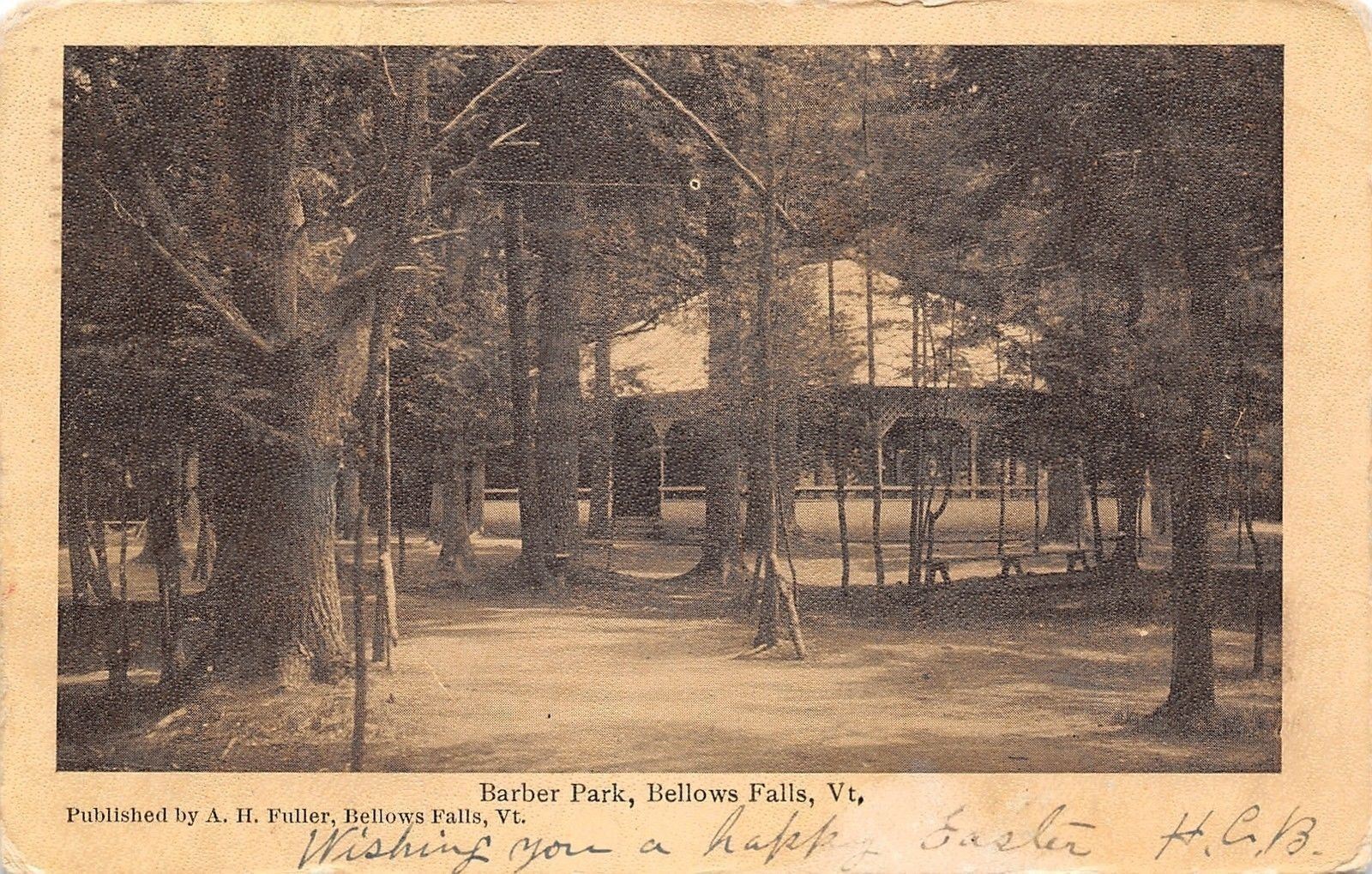 Bellows Falls Vermont~Barber Park Pavilion~1909 B&W AH Fuller Postcard ...