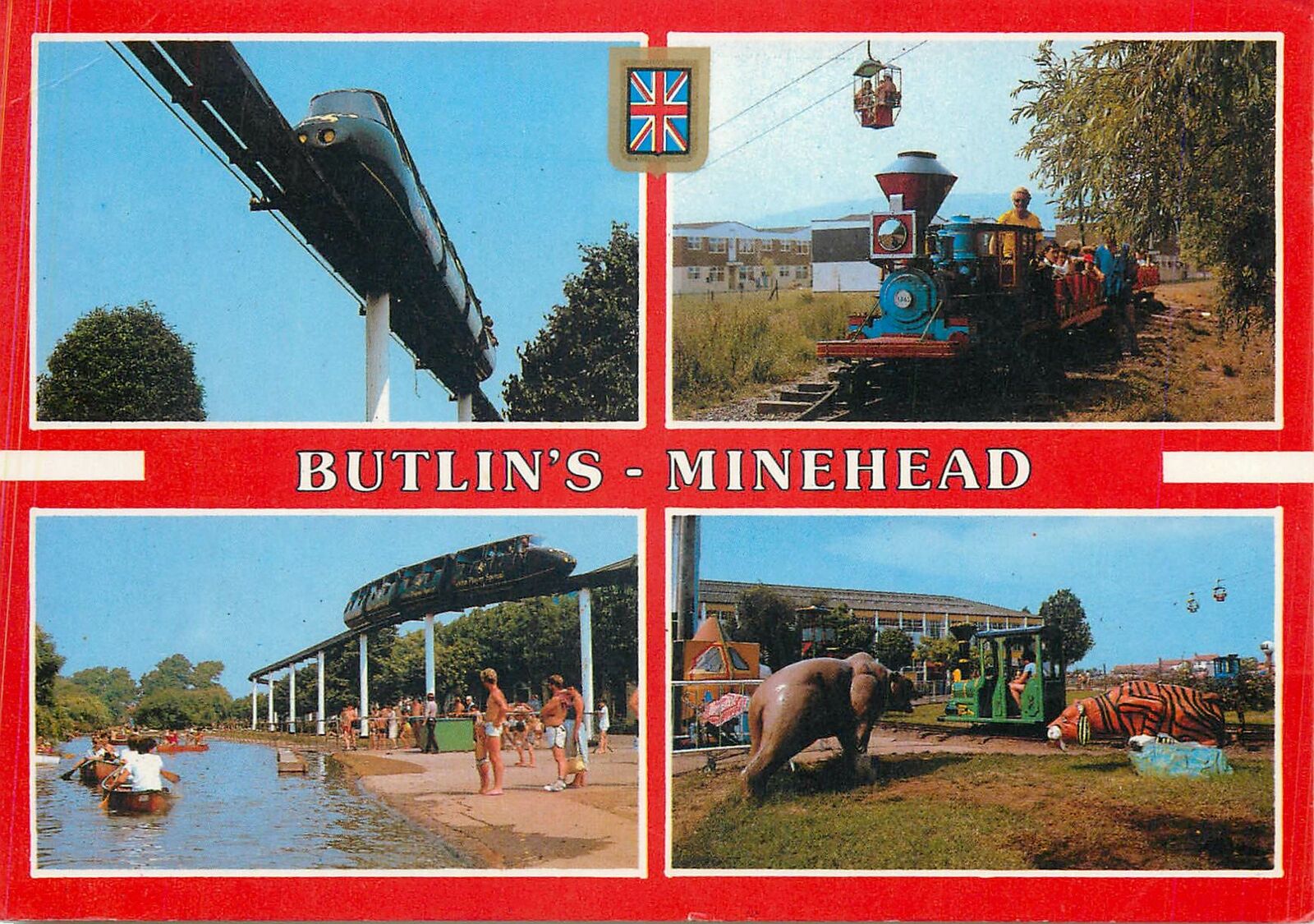 Postcard Amusement parks garden Butlin's Minehead animals train boat ...