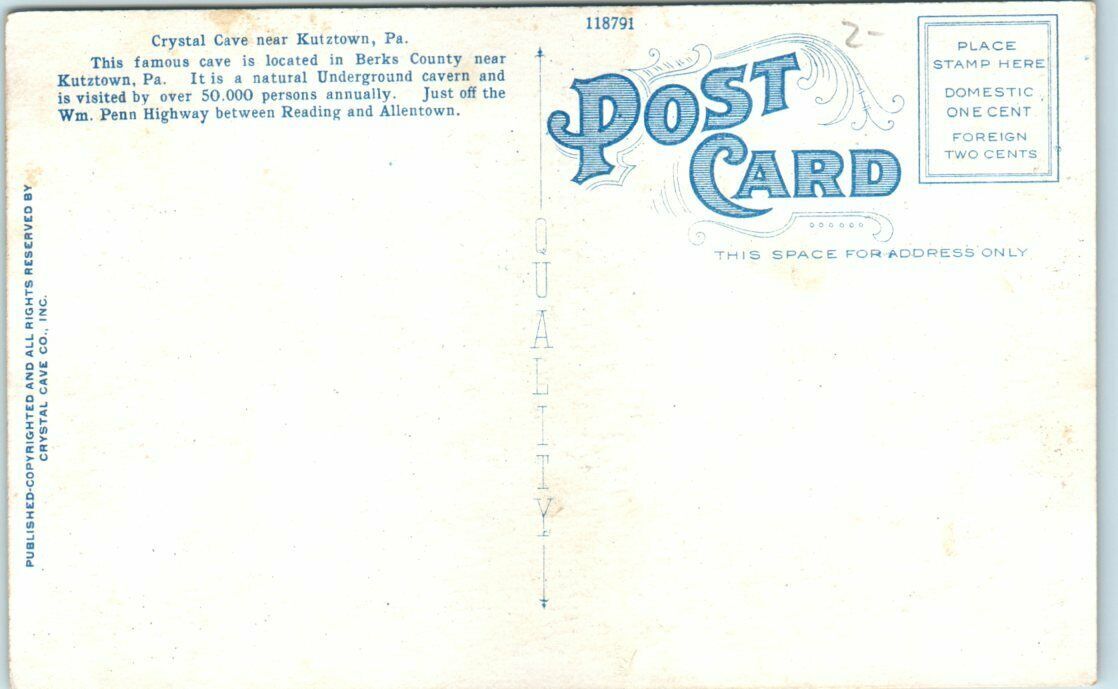 Postcard - A View Deep in the Caver - Crystal Cave, Kutztown ...