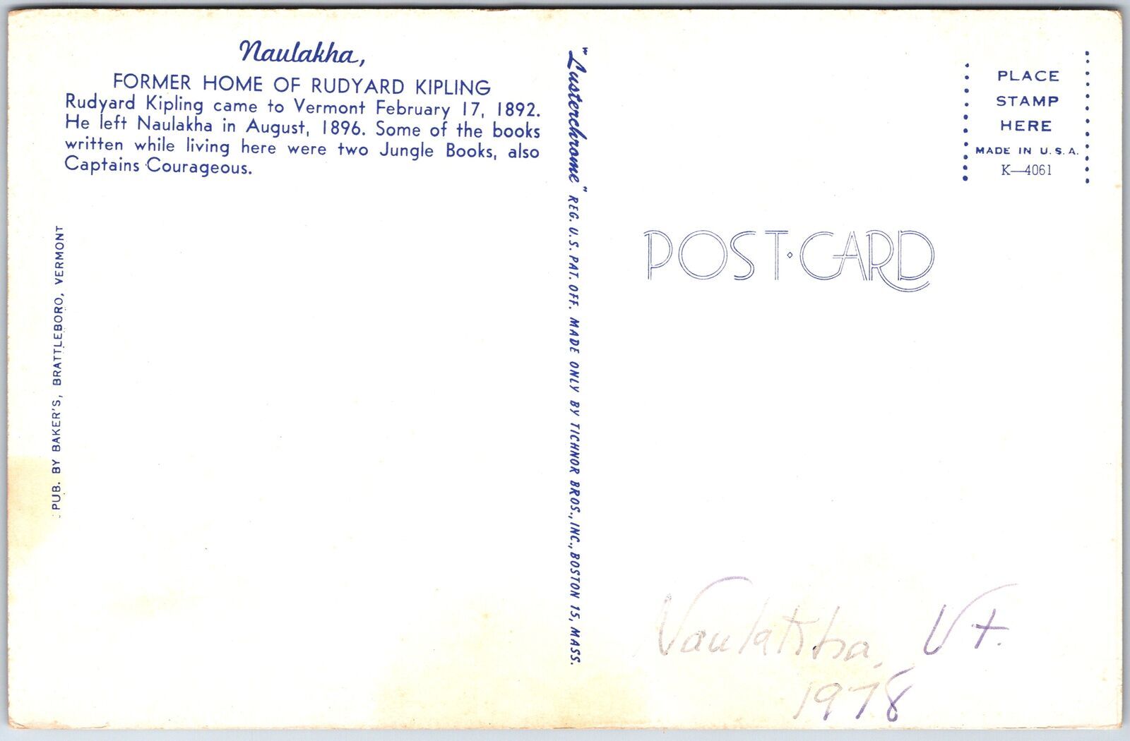 Vintage Postcard "Naulakha" Former Home of Rudyard Kipling in ...