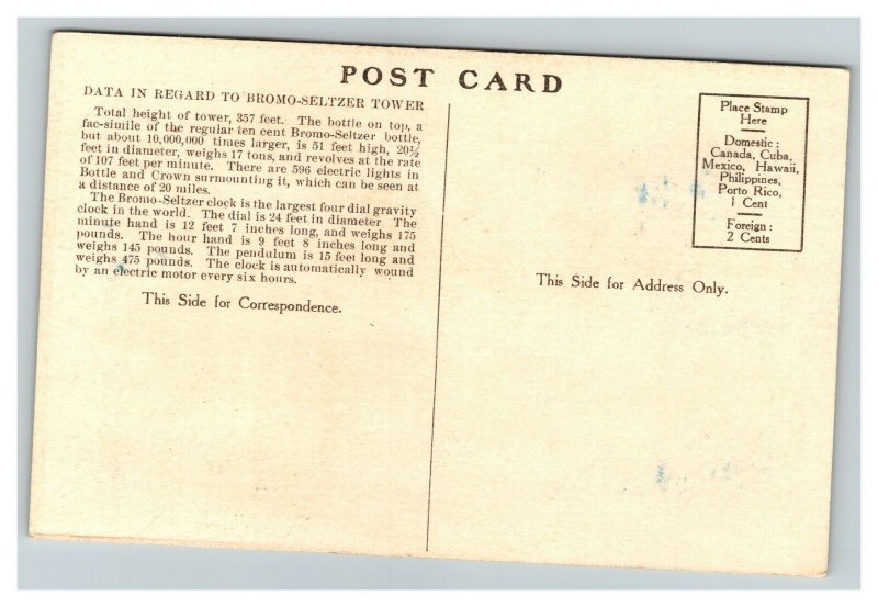 Vintage 1910's Postcard Bromo-Seltzer Tower Building Emerson Drug Co ...