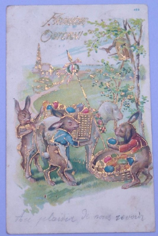 Early 1900s Vintage Easter Postcard Bunny Dressed Rabbits Eggs Sheep ...