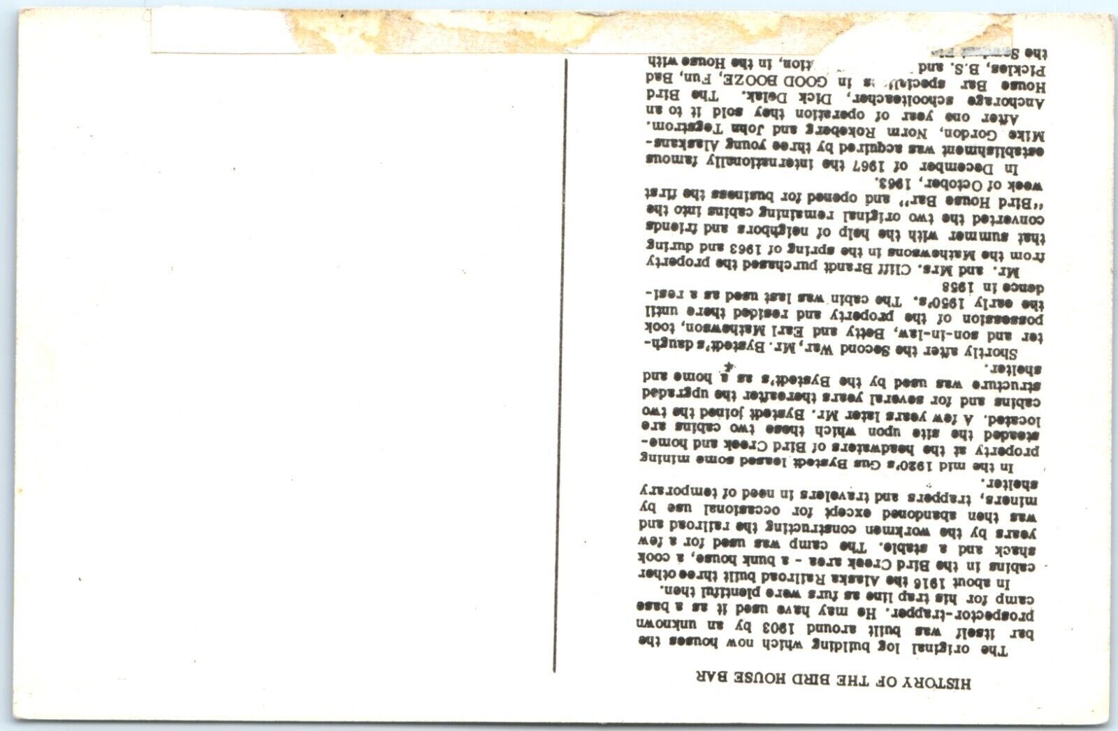 c1970s Bird Creek, AK Bird House Bar Cabin Photo History Postcard ...