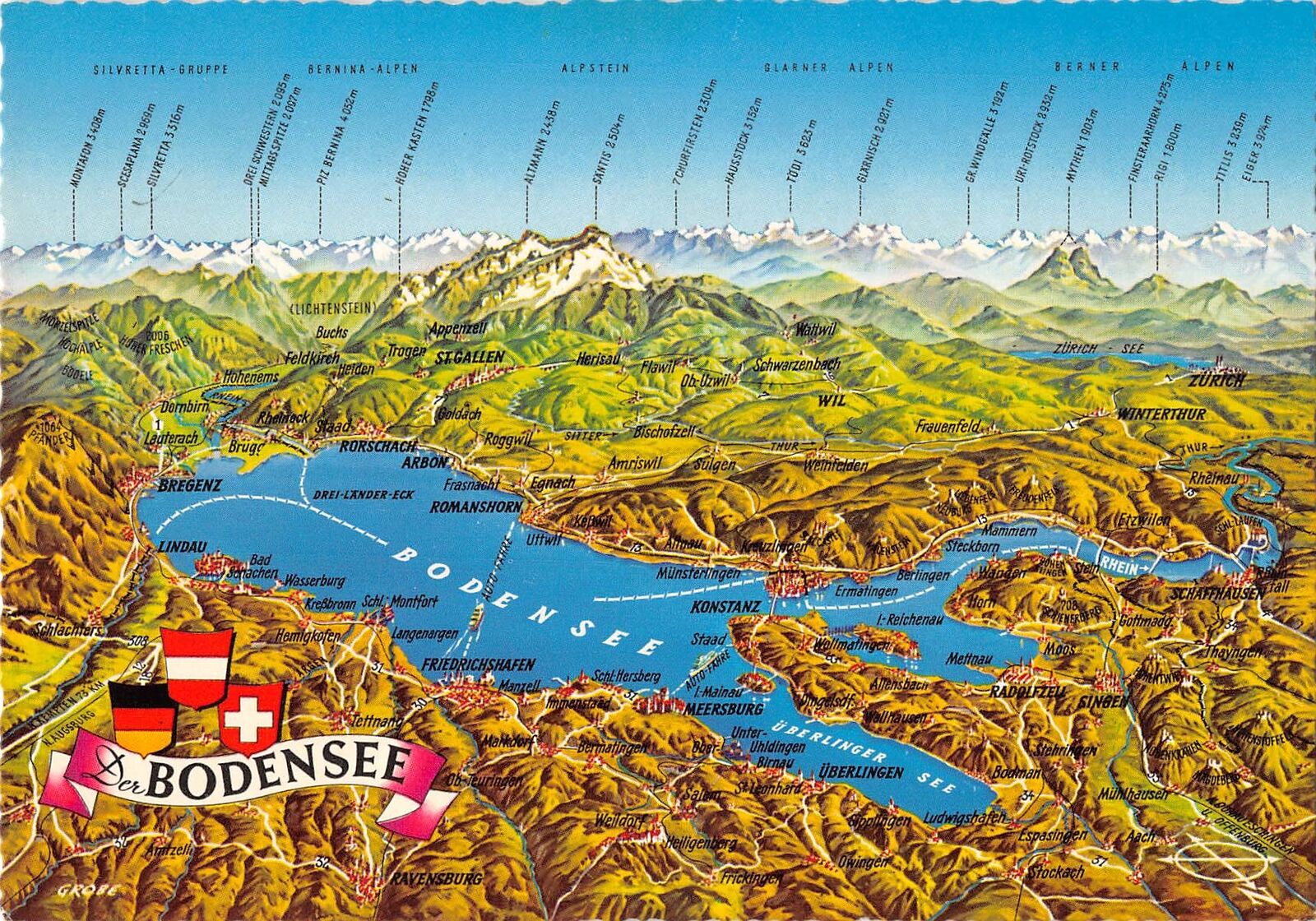 GG13498 Der Bodensee Stadtplan Map Panorama Mountains | Other ...