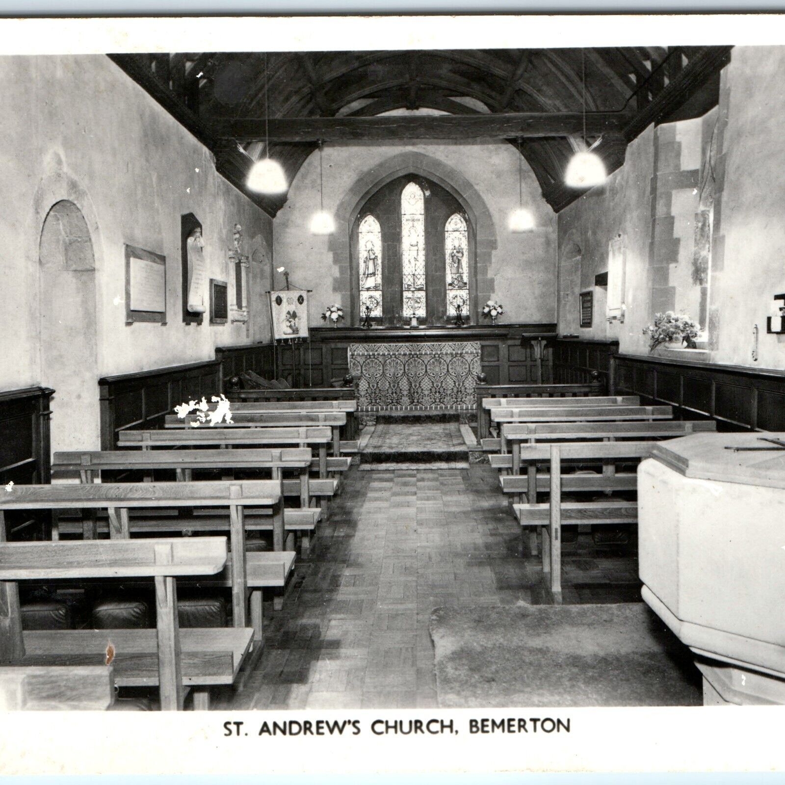 c1940s Bemerton, England St. Andrew's Church RPPC Interior Altar Pews ...