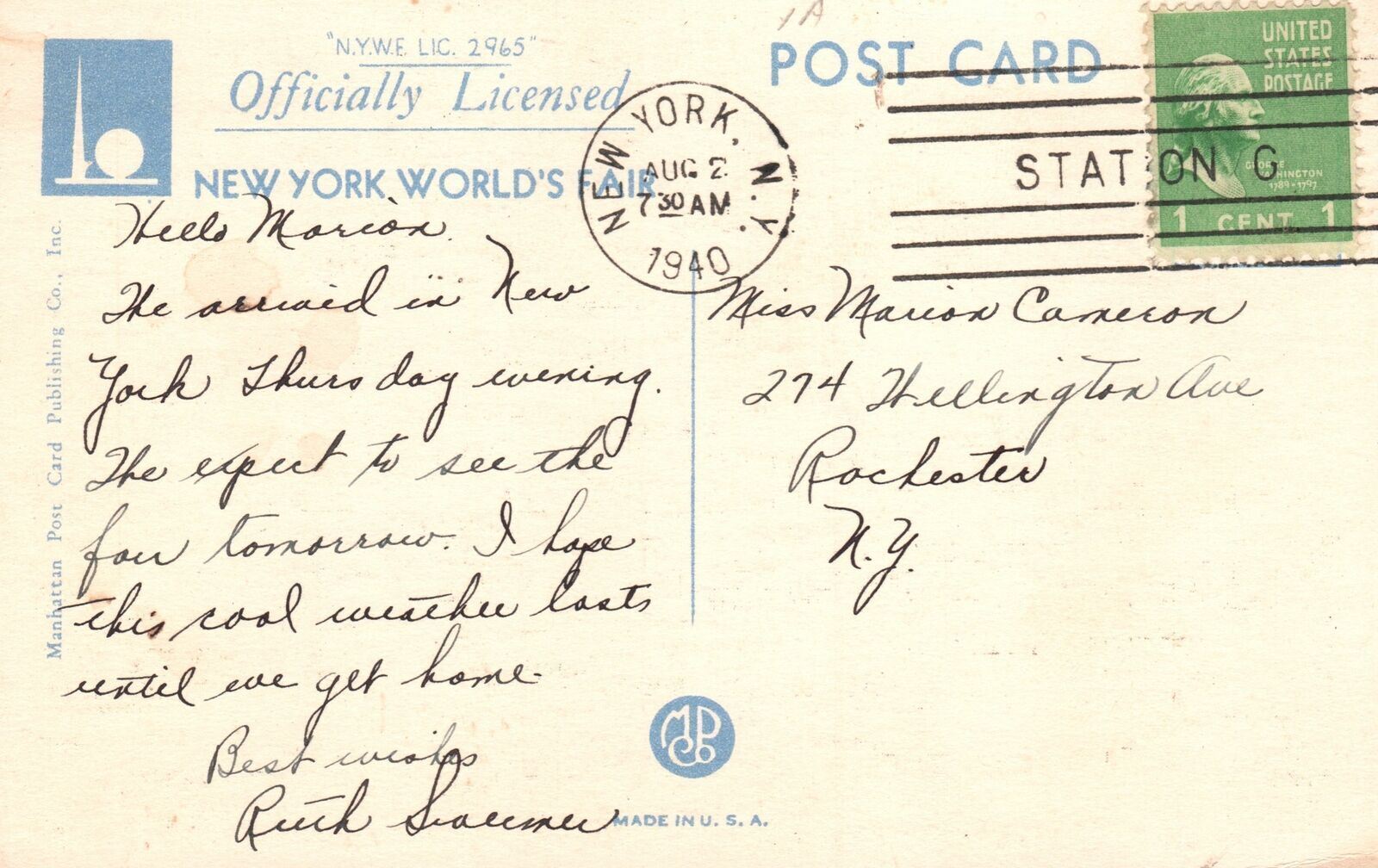 Vintage Postcard 1940'S The French Pavilion New York World's Fair ...