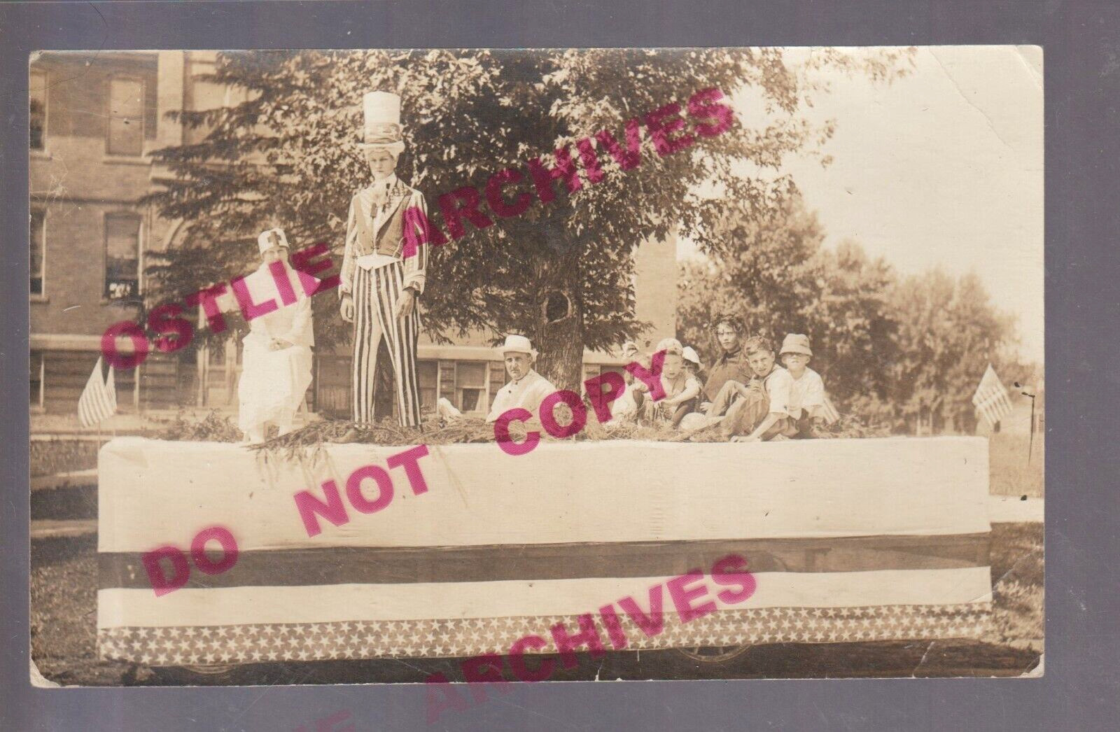rppc c1918 WW1 PATRIOTIC Parade Float UNCLE SAM American Flags RED ...