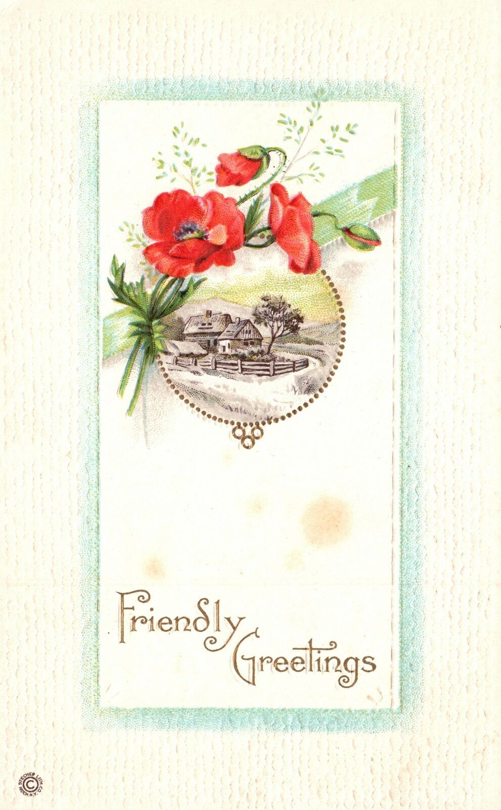 Vintage Postcard Friendly Greetings Landscape Design With Flowers ...