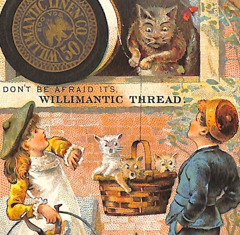 Willimantic Thread Cat Basket Kittens Window Children Wheel Doll Ball ...