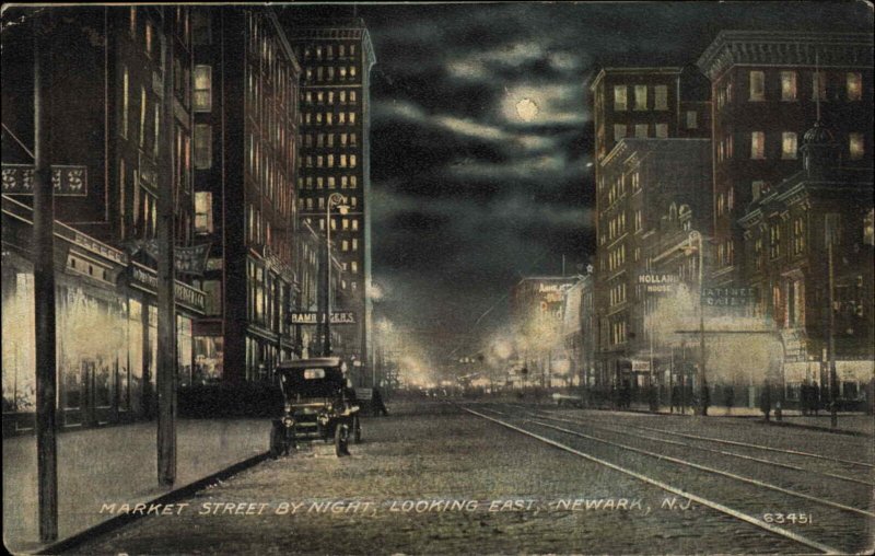 Newark New Jersey NJ Market Street at Night c1910 Vintage Postcard ...