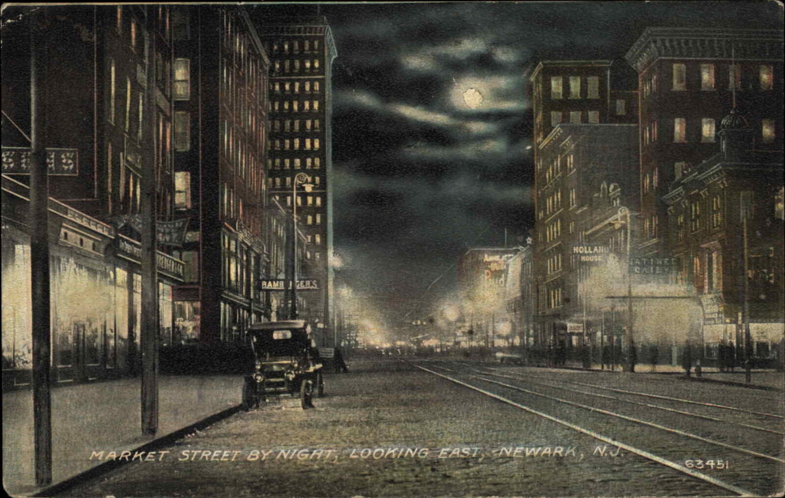 Newark New Jersey NJ Market Street at Night c1910 Vintage Postcard ...