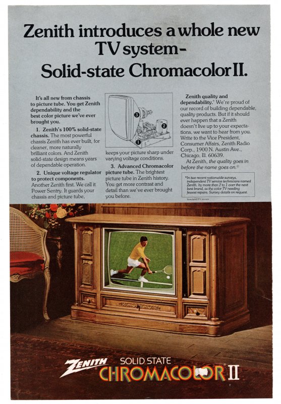 Zenith Colour TV System - 1970's Vintage Ad (Solid State Chromacolor II ...