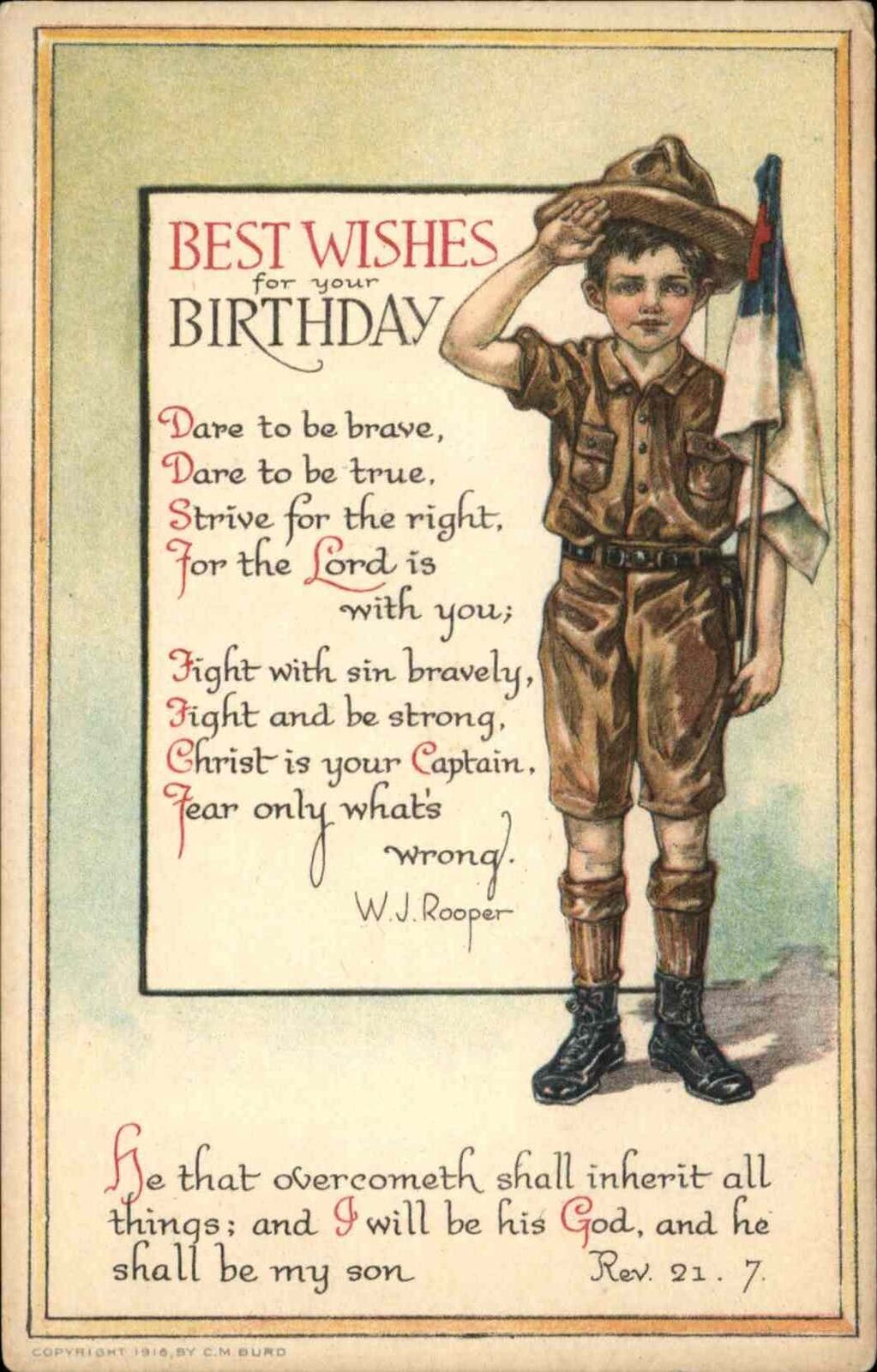 Antique Postcard BIRTHDAY Little Boy in BOY SCOUT UNIFORM Bible Verse ...
