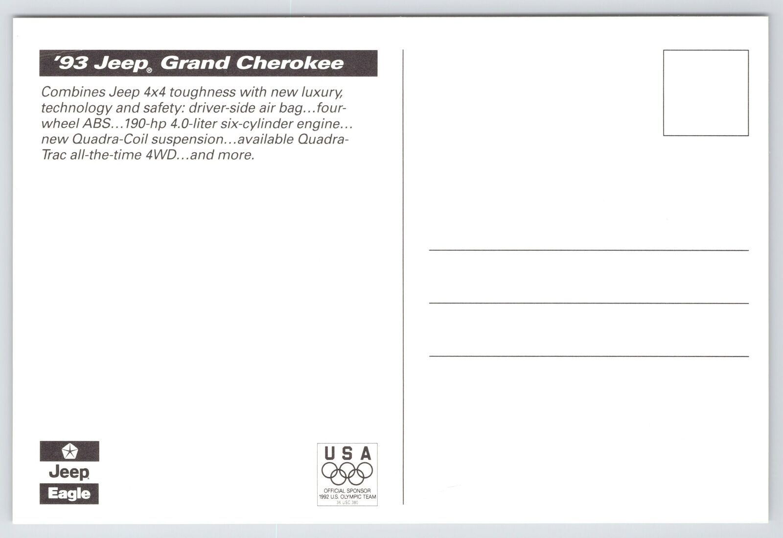 Transport~Black 1993 Jeep Grand Cherokee 4x4~US Olympic Sponsored ...