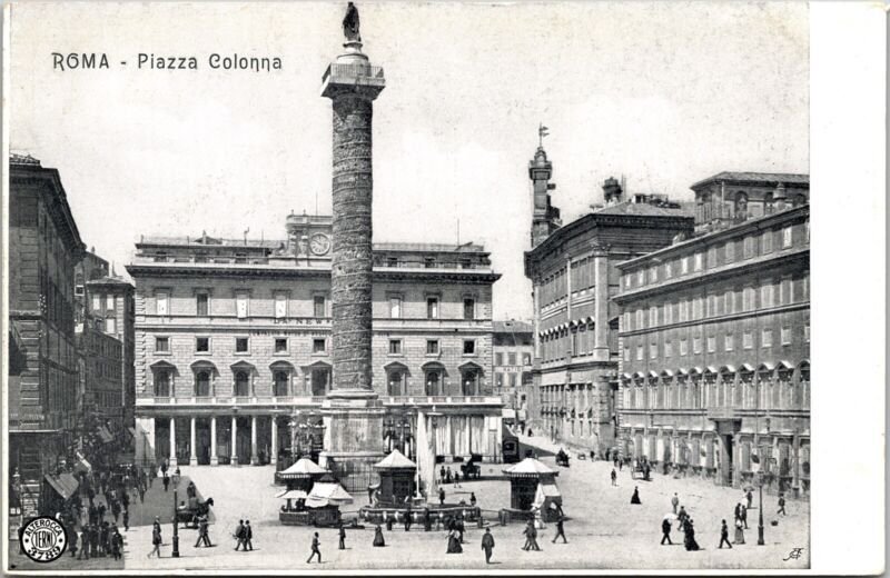 Historic Piazza Colonna Streetview Downtown Statue Rome Italy BW ...