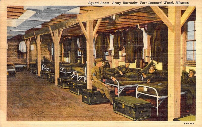 Linen Era,Patriotic WW2, Barracks Interior, Ft Leonard Wood, MO, Old ...