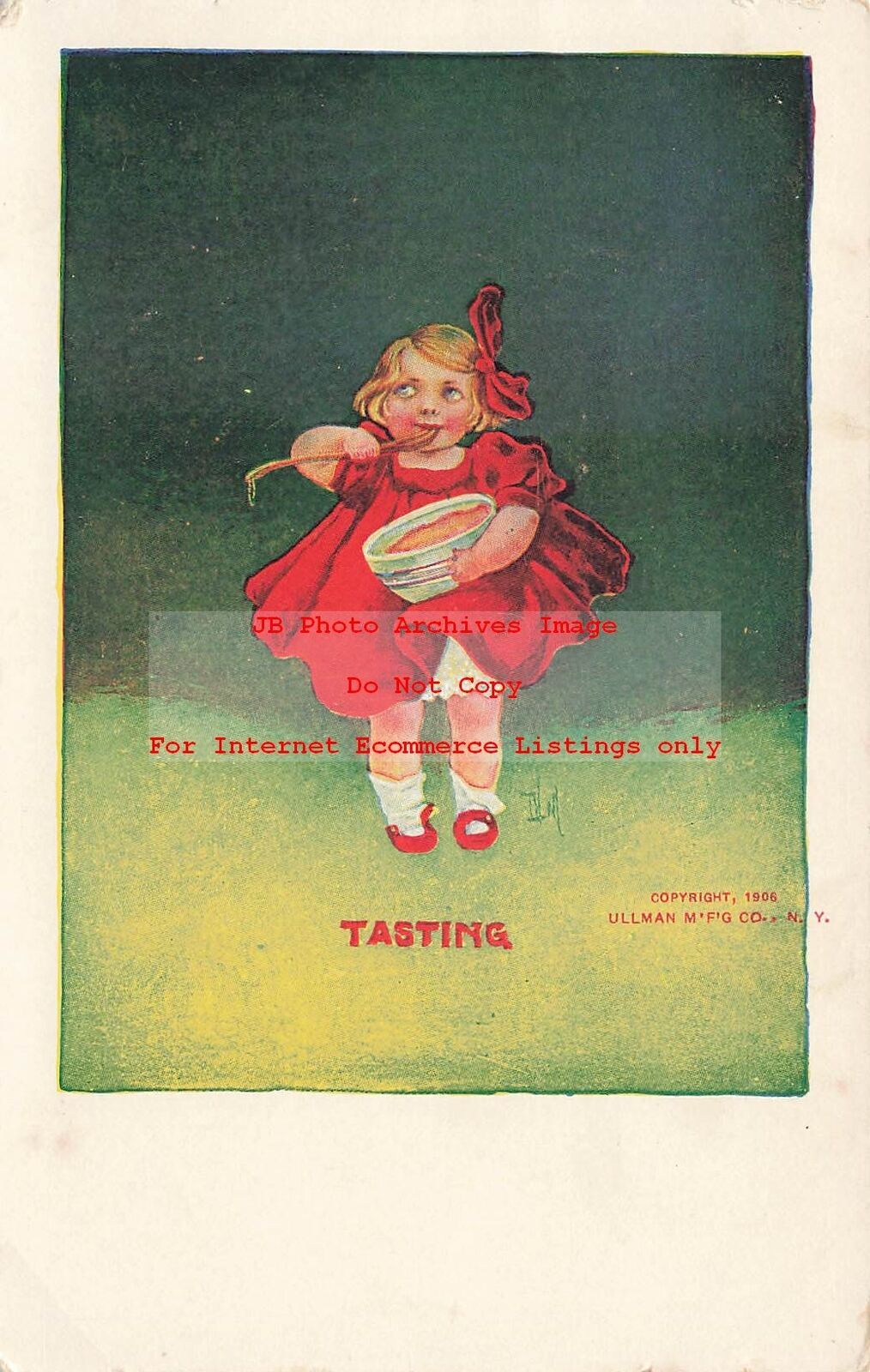 Unreadable Artist, Ullman No 554, Tasting, Girl Eating Food from a Bowl ...