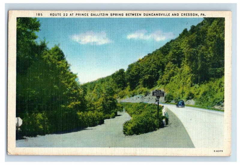 Vintage Route 22 At Prince Gallizin Springs, PA. Postcard F126E ...