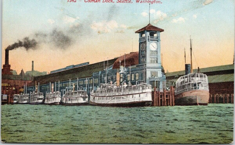 Colman Dock Seattle WA 'Stop Over in Everrett' Boat Boats Postcard F60 ...