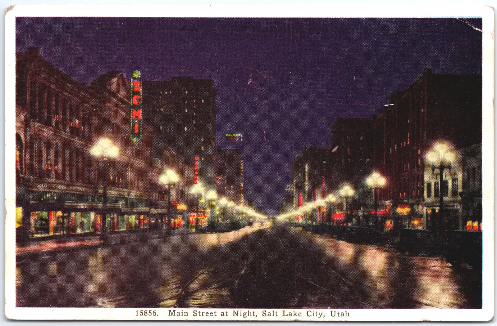 Vintage Postcard Main Street Scene at Night Salt Lake City Utah During ...