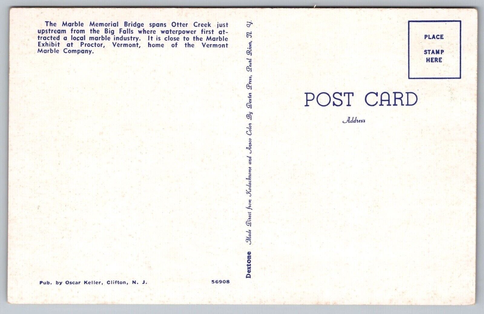 Marble Memorial Bridge Otter Creek Big Falls Proctor Vermont Vintage PC ...