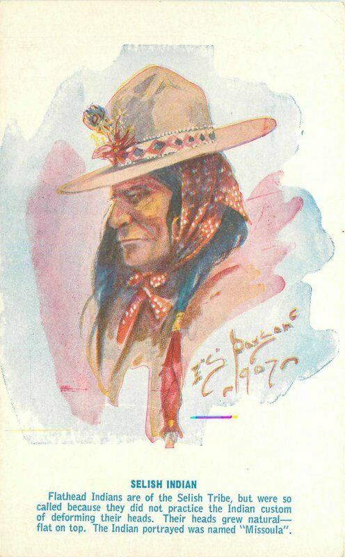 Artist Impression 1920s Native American Selish Indian Mckee Postcard 20 ...