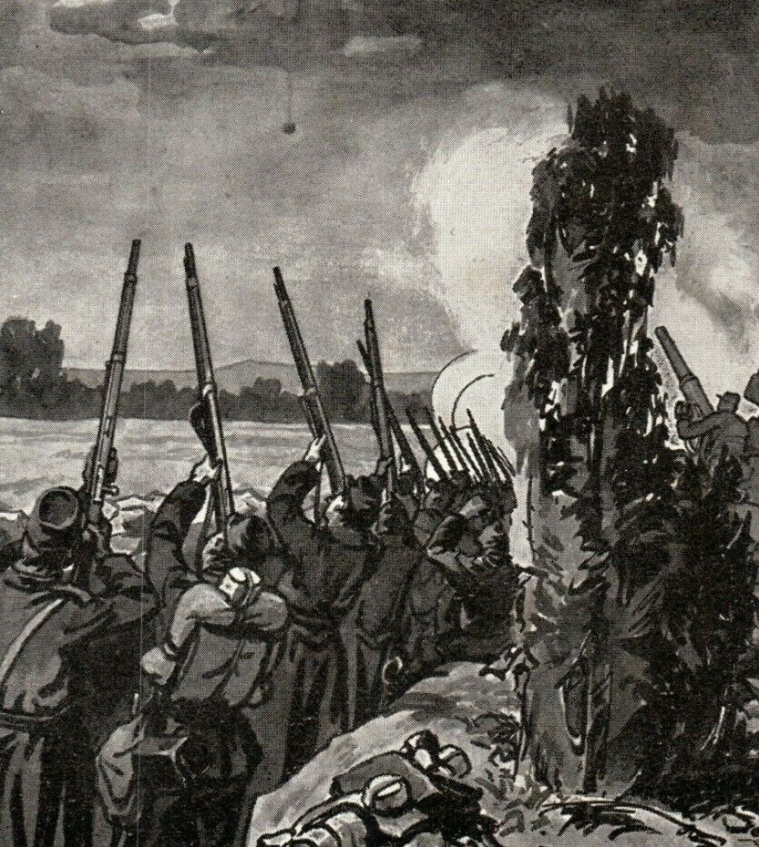 1914-18 WWI German War Plane Over Trenches Guns Combat Stylized Battle ...