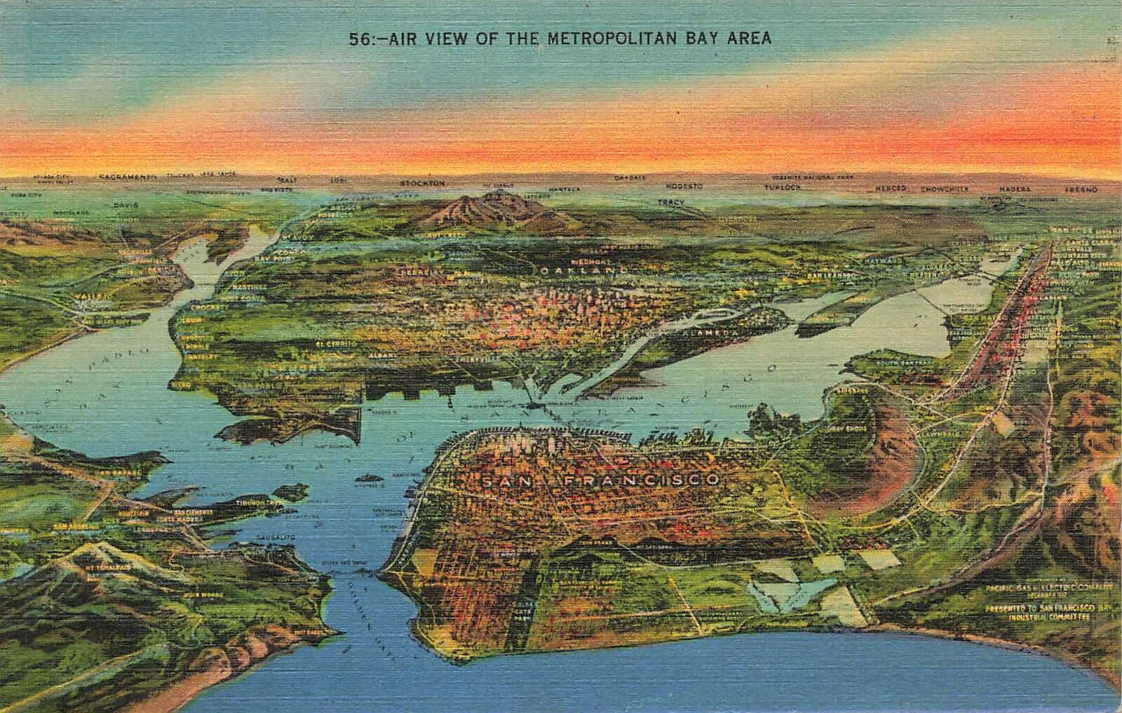 Postcard Air View of the Metropolitan Bay Area 56 Vintage Linen ...