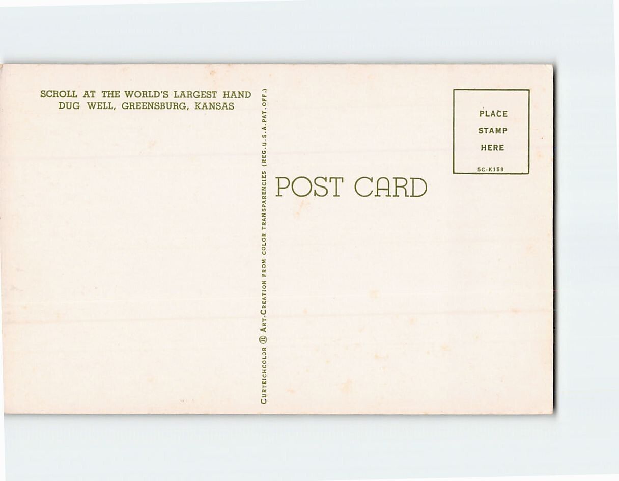 Postcard Scroll At The Worlds Largest Hand Dug Well Greensburg Kansas ...