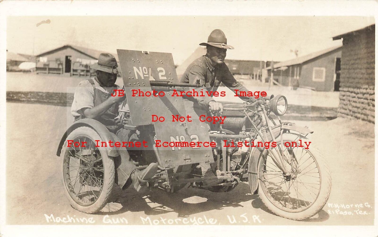 Mexico Border War, RPPC, US Army Machine Gun Indian Motorcycle, W.H ...